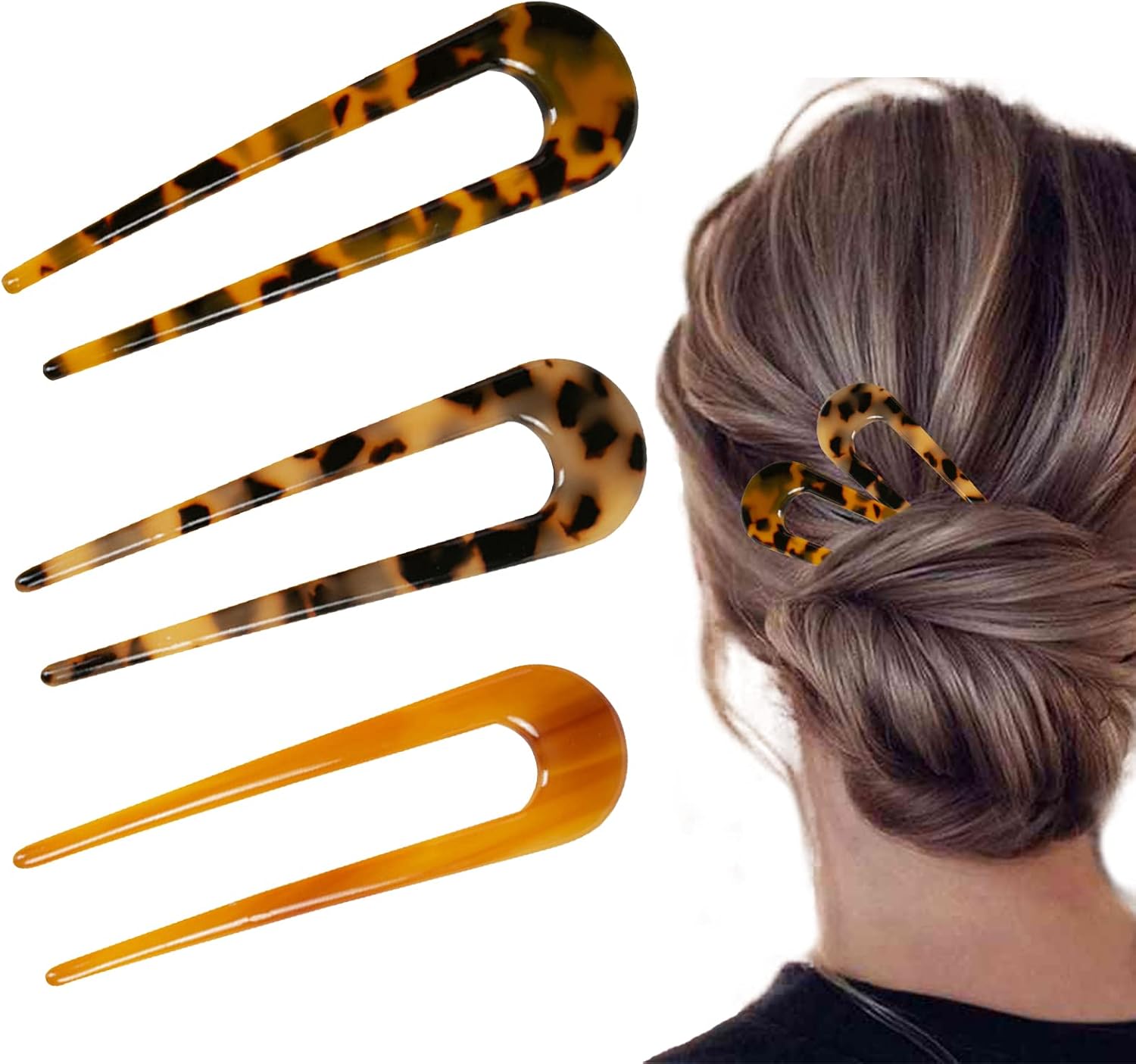 French Pins, U Shape Hair Sticks - 3pcs Lady Style Hair Clips, Bridal Hair Pin Clip for Women ...