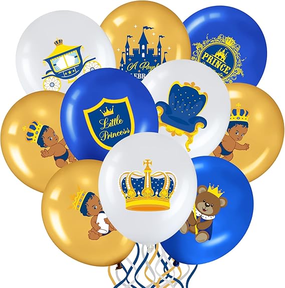 Amazon.com: Aoriher 45 Pcs Royal Prince Balloons Blue and Gold Castle ...