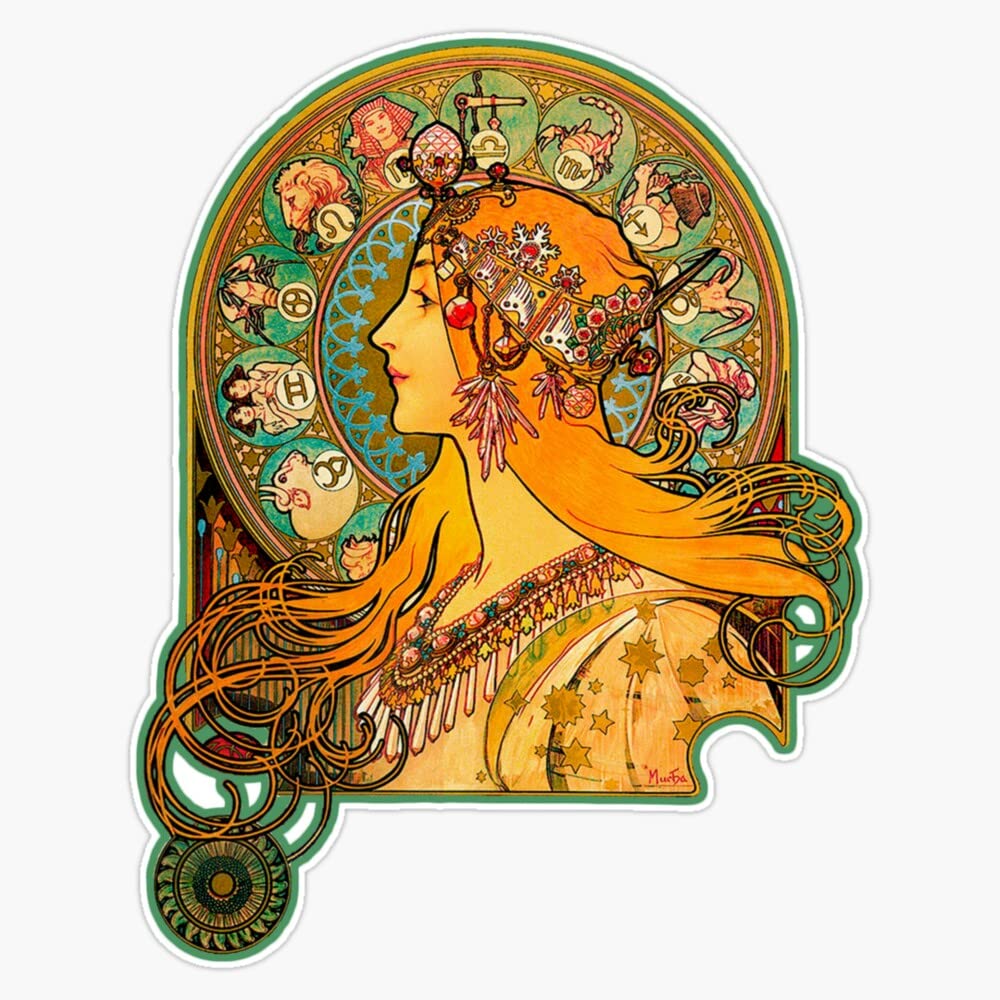 Amazon.com - HD Zodiac, (1896) - Alphonse Mucha Sticker Sticker Decal ...