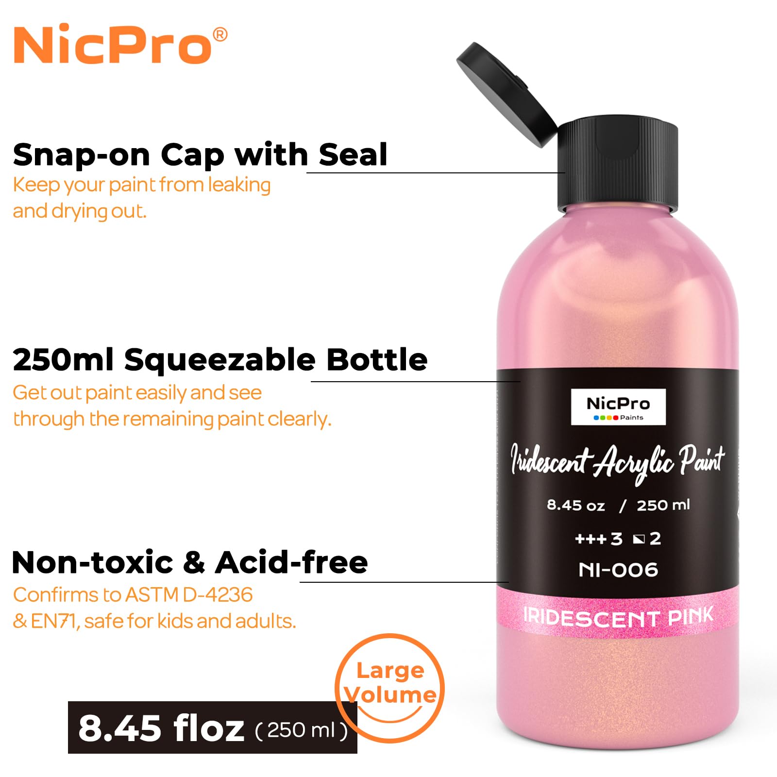 Snapklik.com : Iridescent Pink Acrylic Paint, 8.45oz / 250ml Large ...