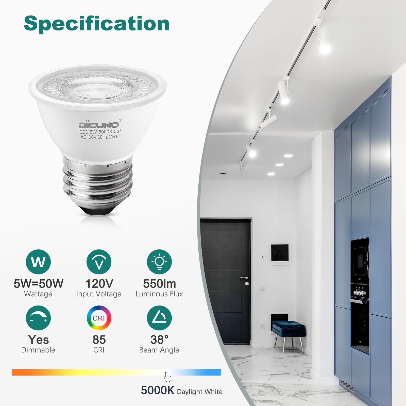 Snapklik.com : PAR16 LED Bulb Dimmable, 5W Short Neck Spotlight Bulb ...