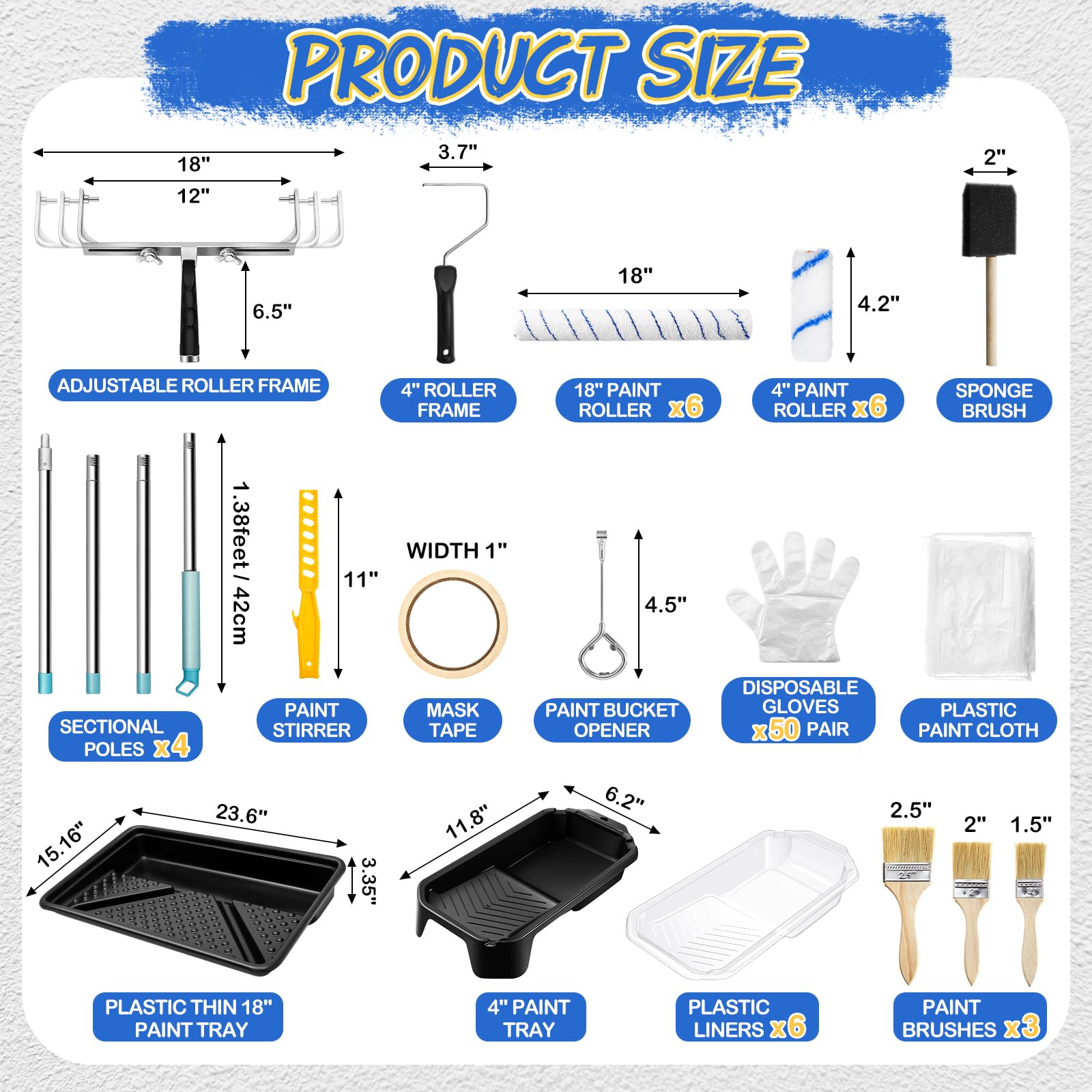 Snapklik.com : Lasnten 35 Pcs Large Paint Roller Kit 1-5 Ft Steel ...
