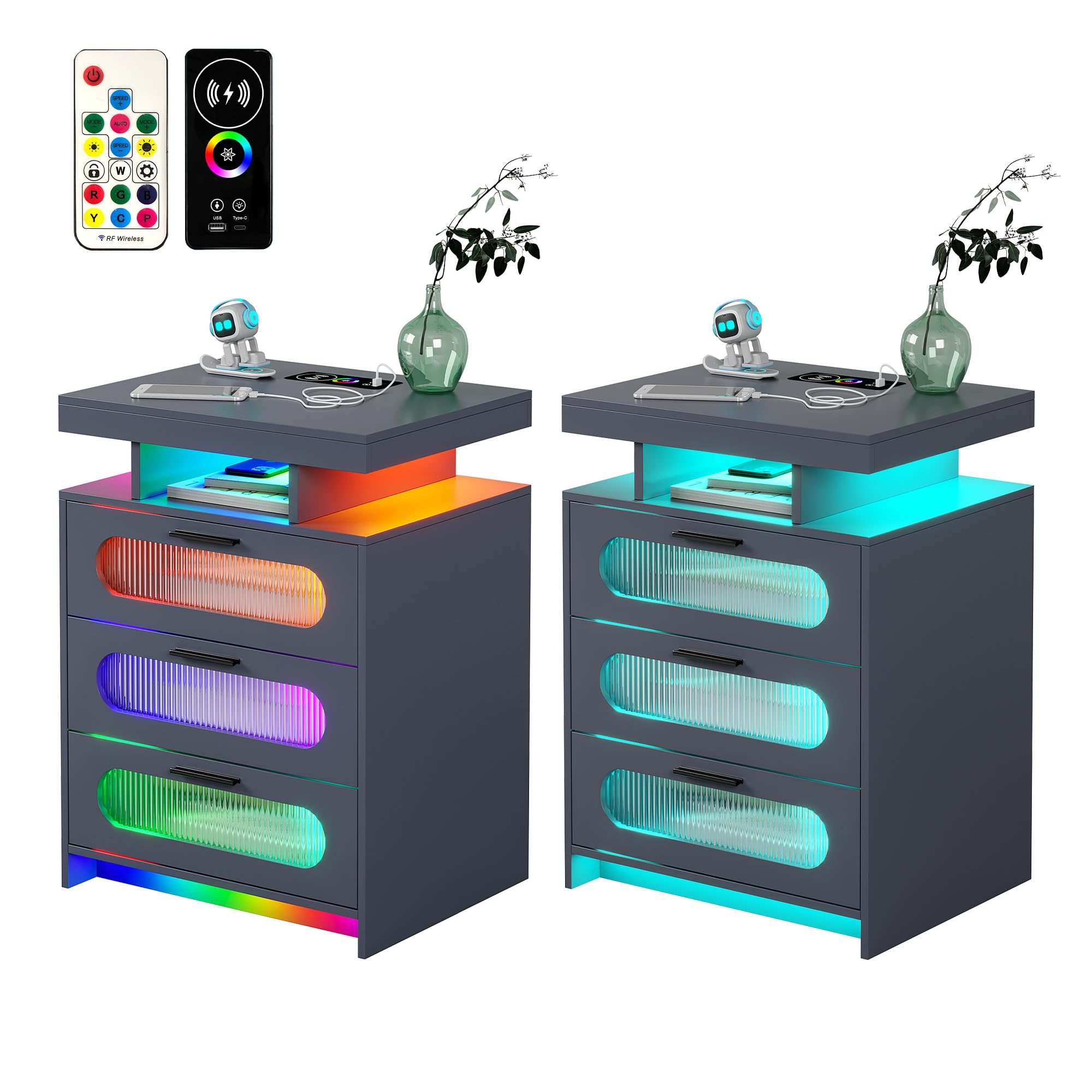 Amazon.com: vkcc Smart Nightstand Set of 2 with Wireless Charging ...