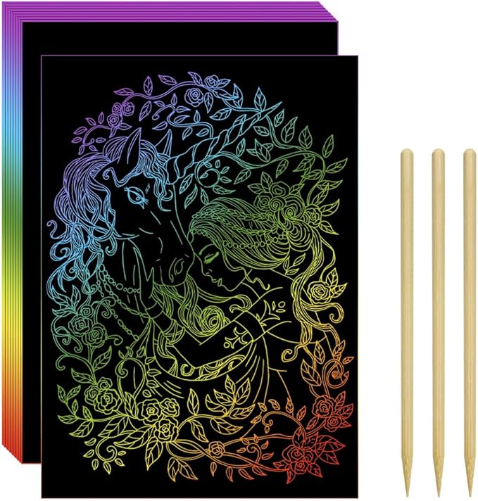 BEZANU Rainbow Scratch Paper, 30 PCS Scratch Paper Sheets for DIY Art ...