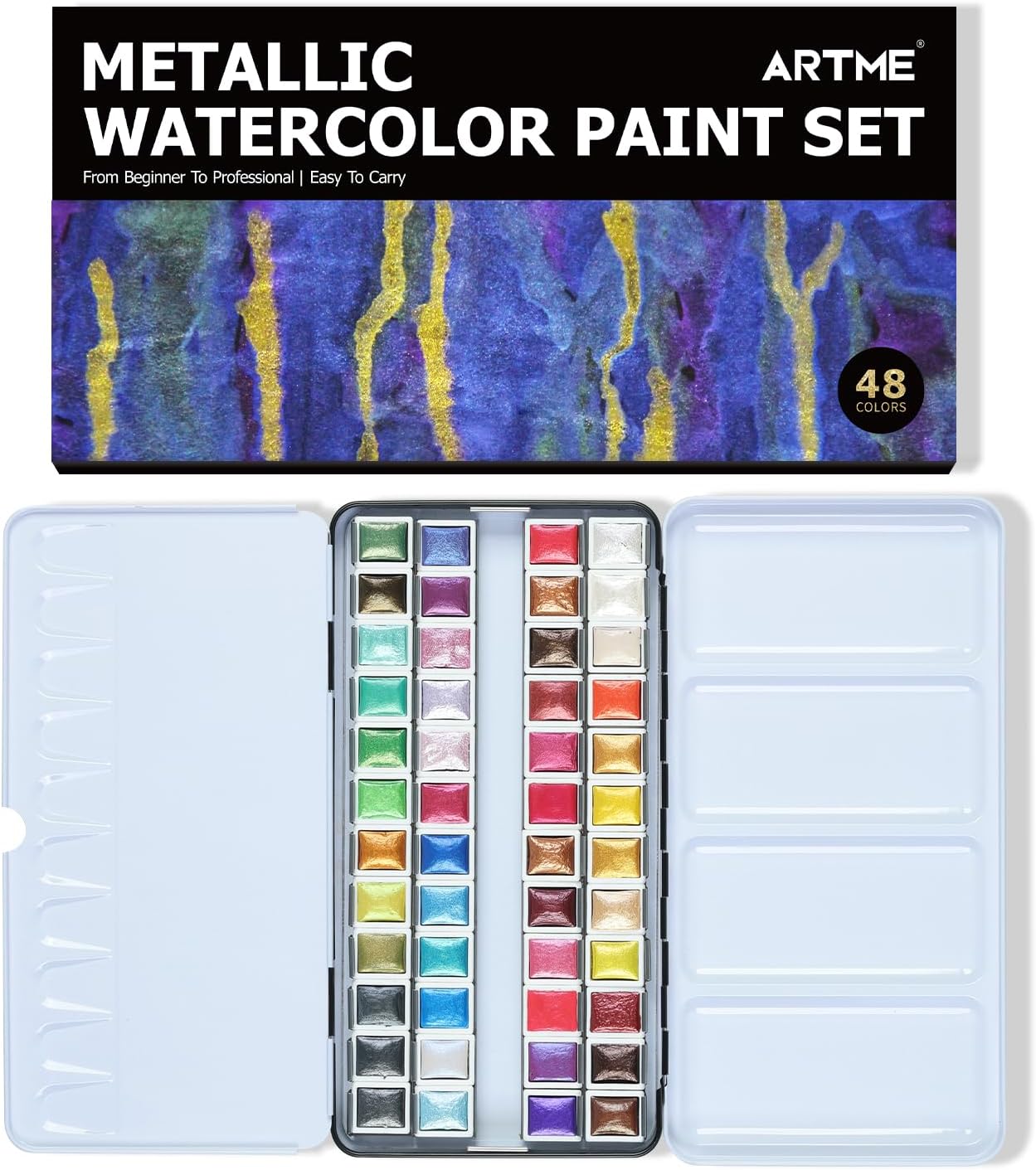 Amazon.com: ARTSY Metallic Watercolor Paint Set – 48 Glitter Colors in ...