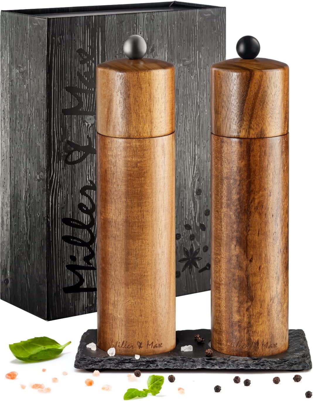 Amazon.com: Wooden Salt and Pepper Grinder Set, Acacia Wood Salt and ...