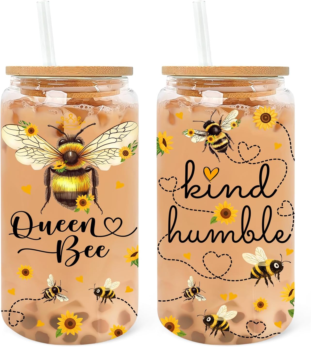 Amazon.com: Sunflower Honey Bee Cup & Queen Bee Tumbler - 16oz Glass ...