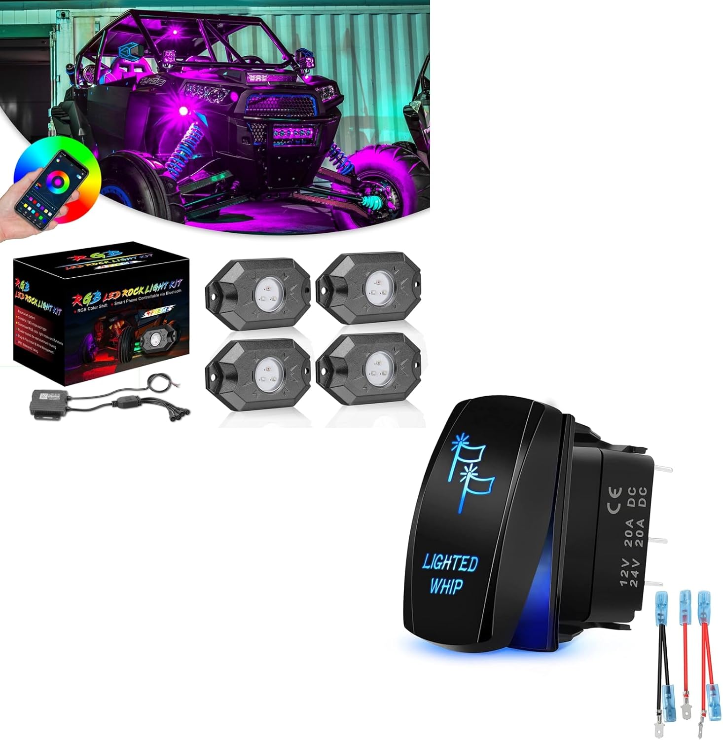 Amazon.com: Niwaker 4 Pods RGB Rock Lights with Rocker Switch : Automotive