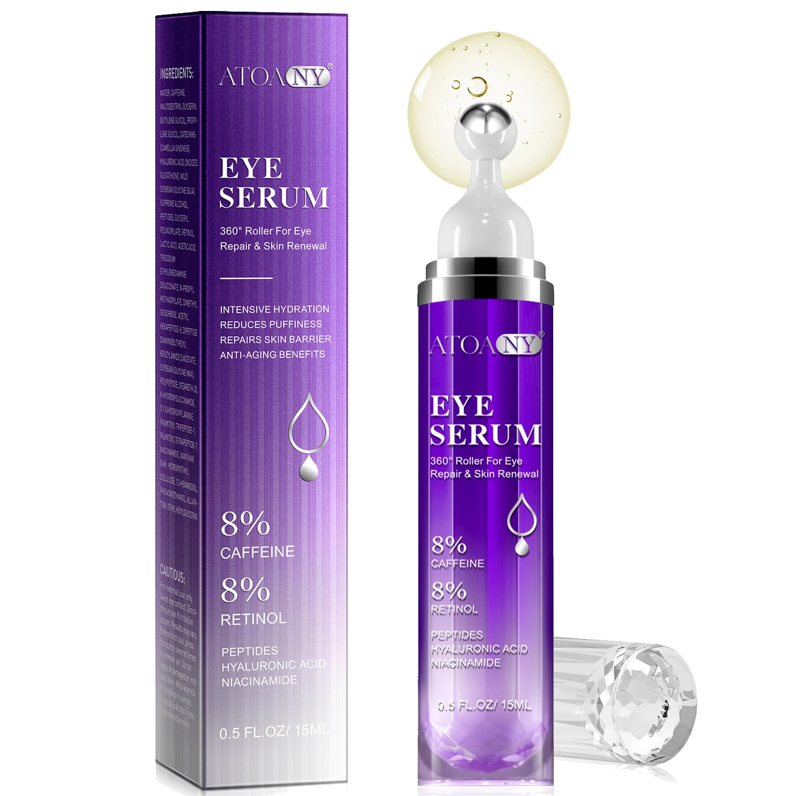 Eye Serum for Dark Circles and Puffiness with 8% Caffeine 8% Retinol ...