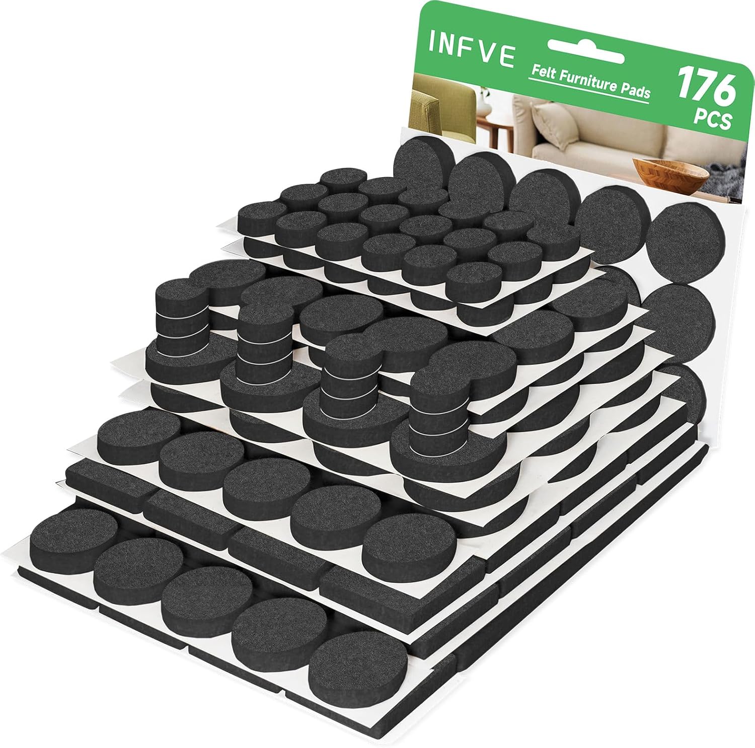 INFVE Felt Furniture Pads, 176-Pack, Self-Adhesive Hardwood Floor ...