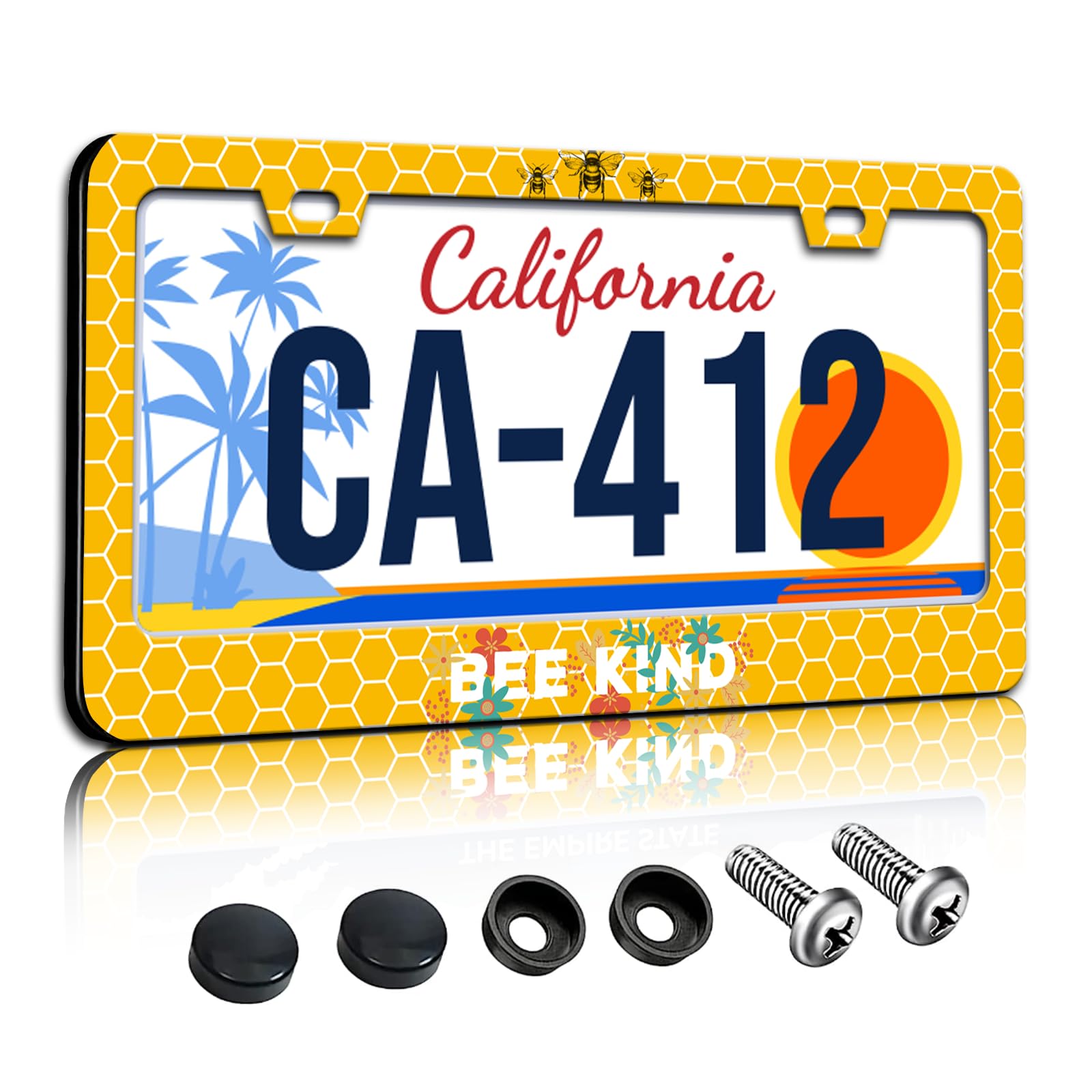 Amazon.com: Bee Kind License Plate Frames Cute Bee honeycombs License ...