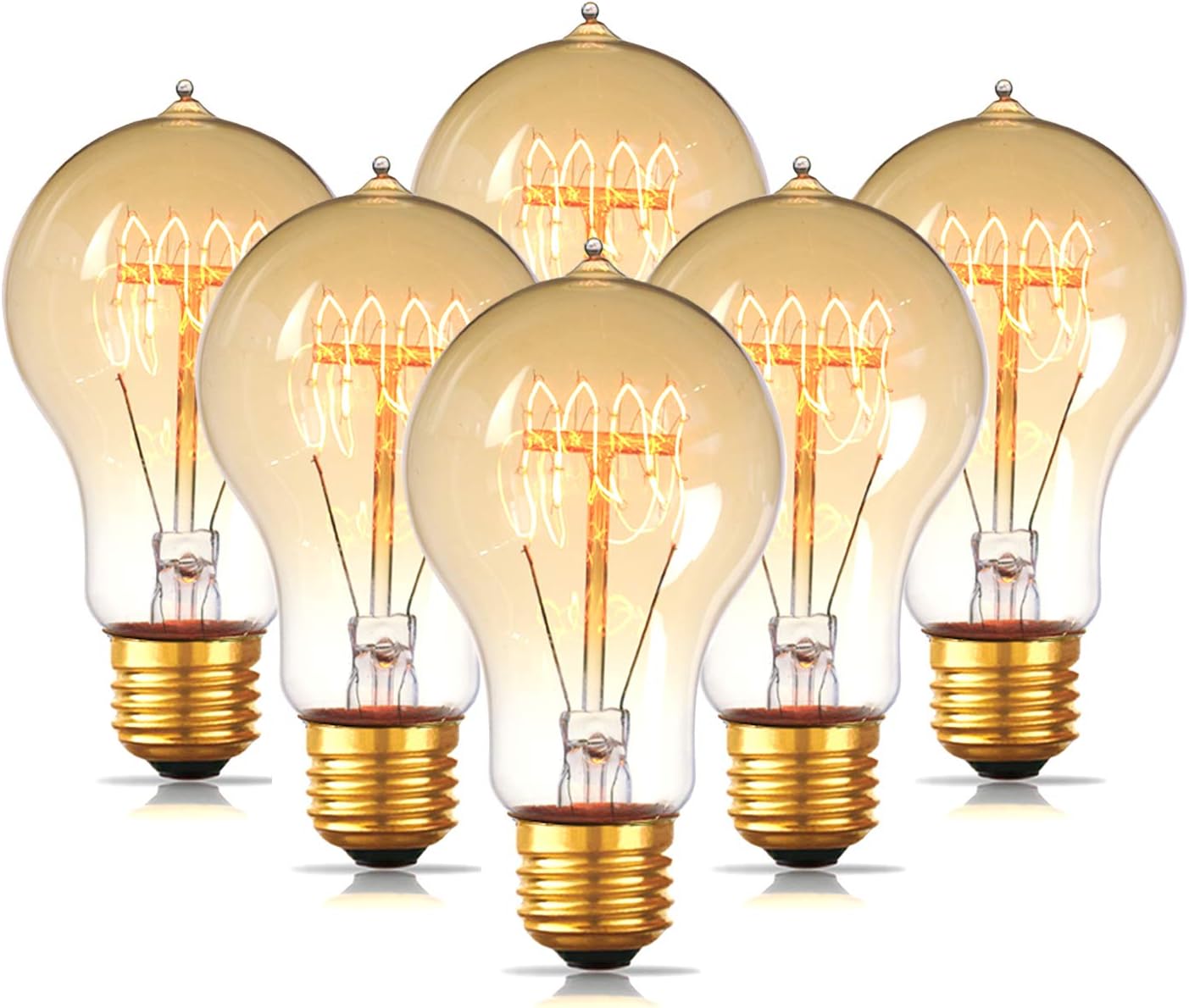 Jslinter 6-Pack Edison Light Bulb 60 Watt, Dimmable A19 Antique Vintage ...
