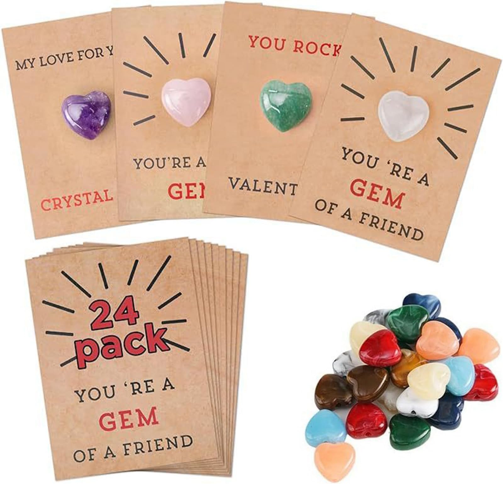 Amazon.com : Thcbme 24 Pack Valentines Cards with Heart Shape Crystal ...