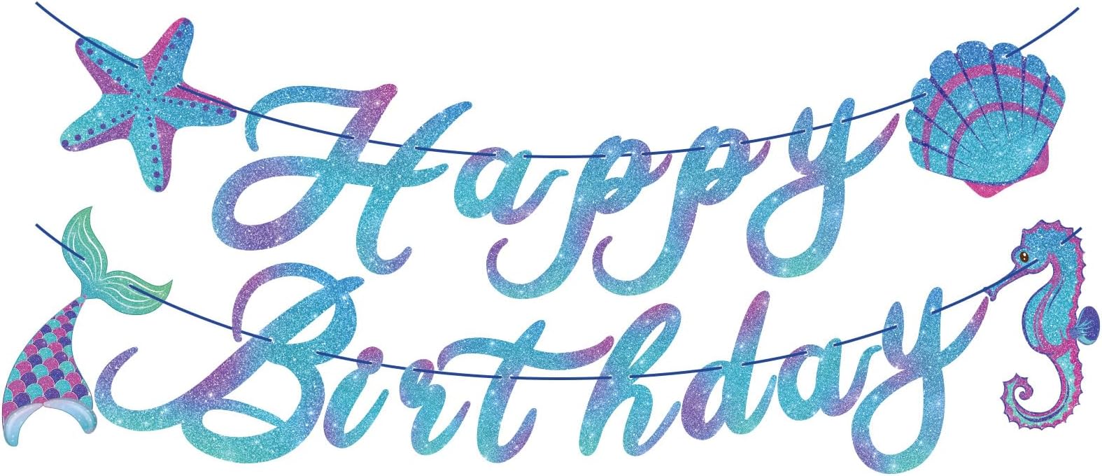 Amazon.com: Mermaid Birthday Decorations Mermaid Happy Birthday Banner ...