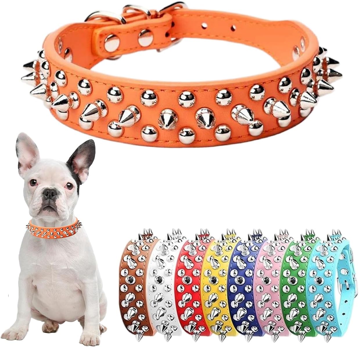 Spiked Dog Collar for Small Dogs, Orange Male Studded Dog Collar PU ...