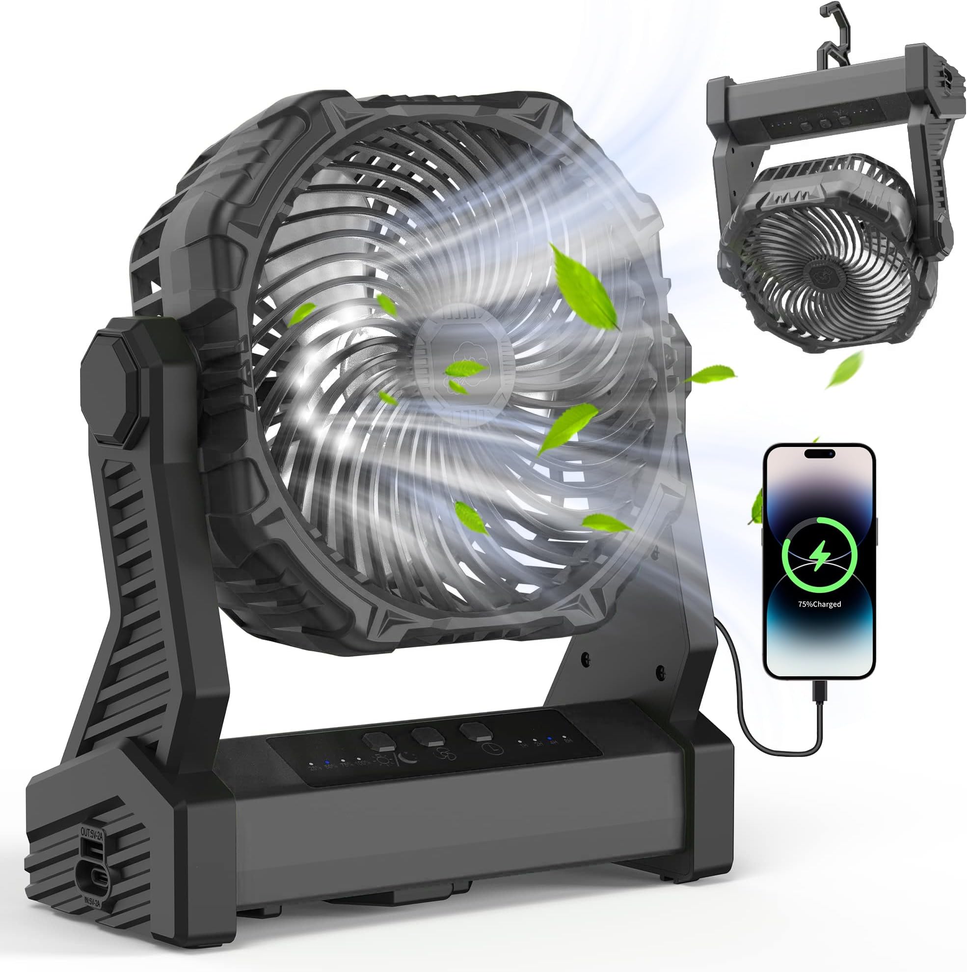 Ventilador PortáTil Recargable Con Luz, 10,000Mah Ventilador De Tienda ...