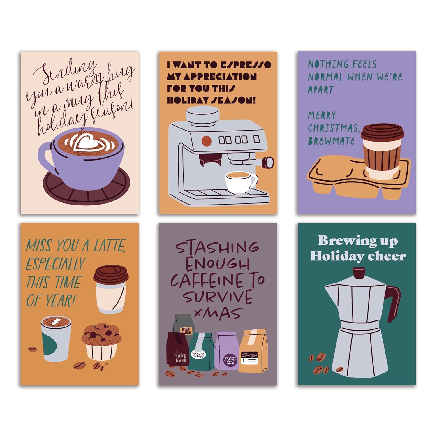 Amazon.com: Ritzy Rose 24 Coffee Christmas Cards in 6 Whimsical Barista ...