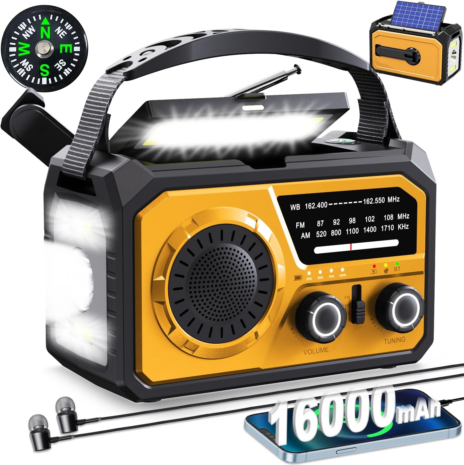 Amazon.com: 59200mWh Emergency Radio - 16000mAh Portable Solar Hand ...