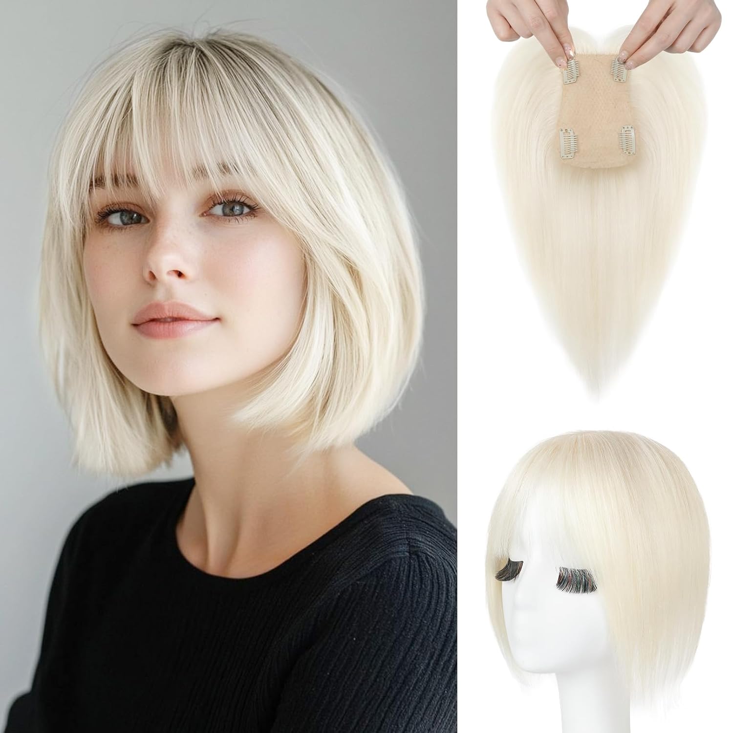 Amazon.com : REECHO Human Hair Topper with Bangs for Women Real Human ...