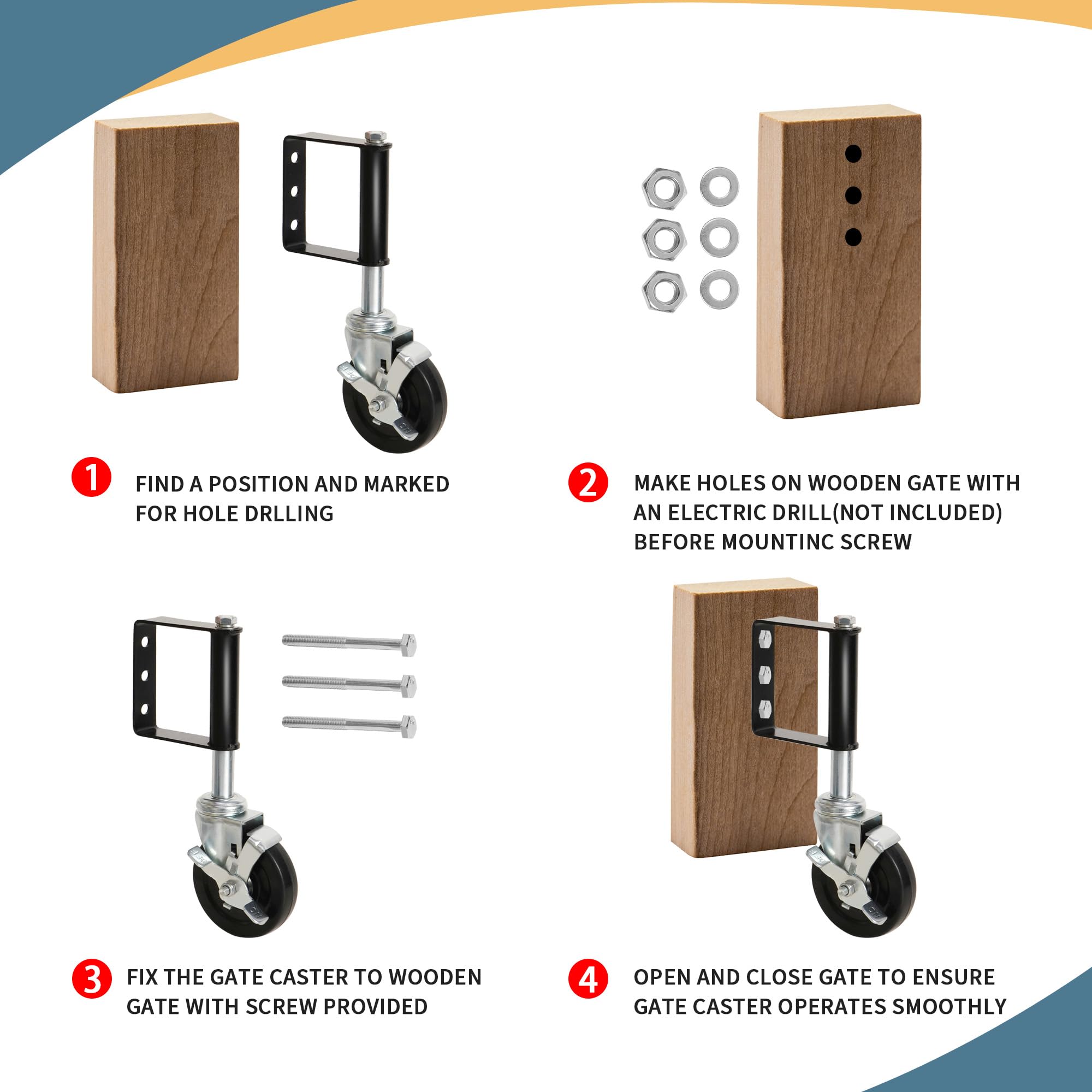 Snapklik.com : Spring Loaded Adjustable Gate Casters, 4 Inch Gate Wheel ...