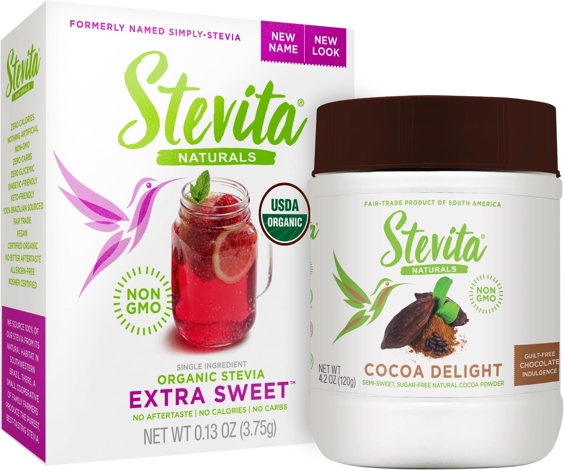 Amazon.com : Stevita Cocoa Delight (4.2 oz) + Organic Stevia Extra ...