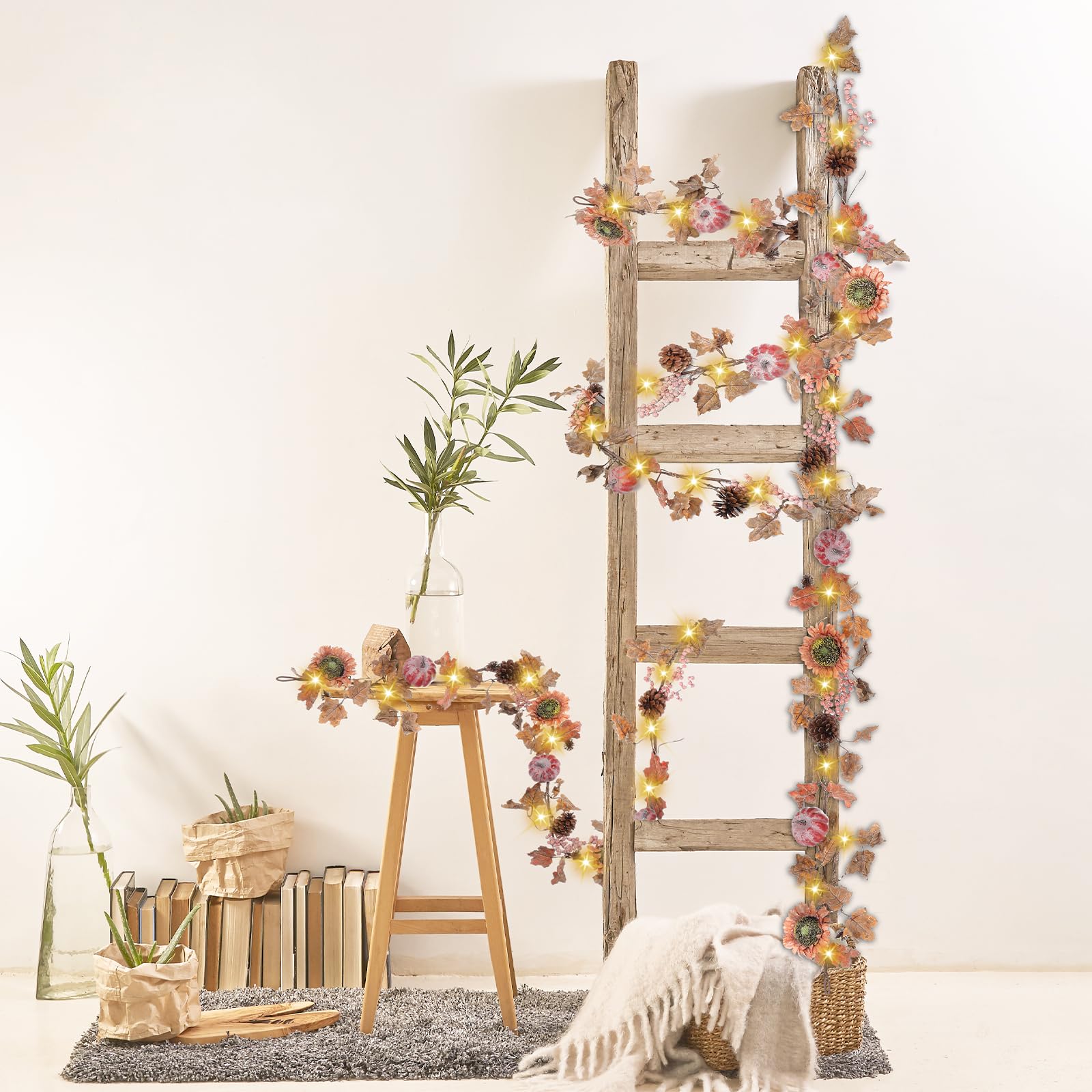 6 Foot Fall Decor Garland Fall With Lights – 6 Ft Garland With Pine ...