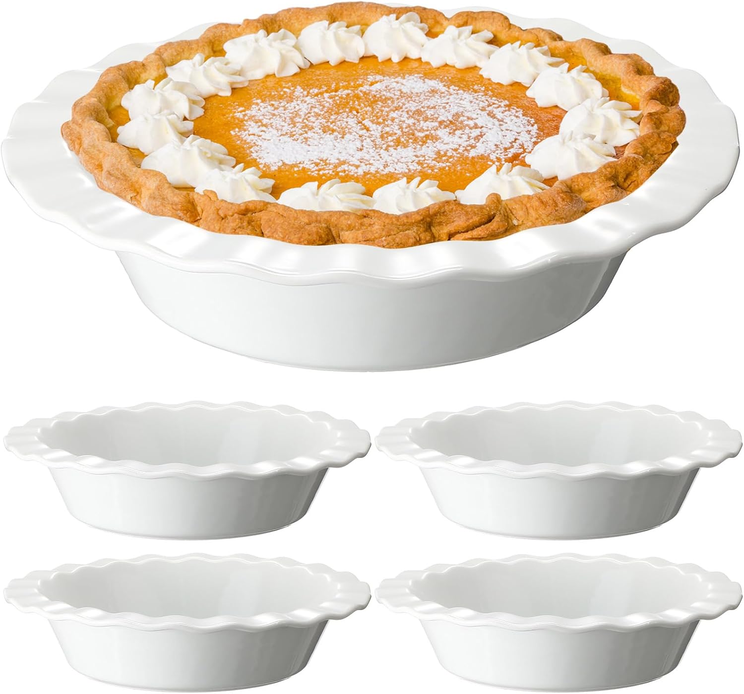 Amazon.com: Honeydak 4 Pcs 9 Inch Ceramic Pie Pan for Baking Porcelain ...