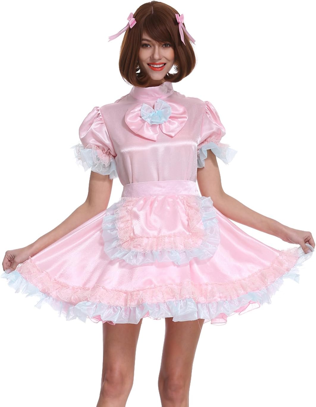 Amazon.com: GOceBaby Women French Maid Powder Pink Lockable Bow Satin ...