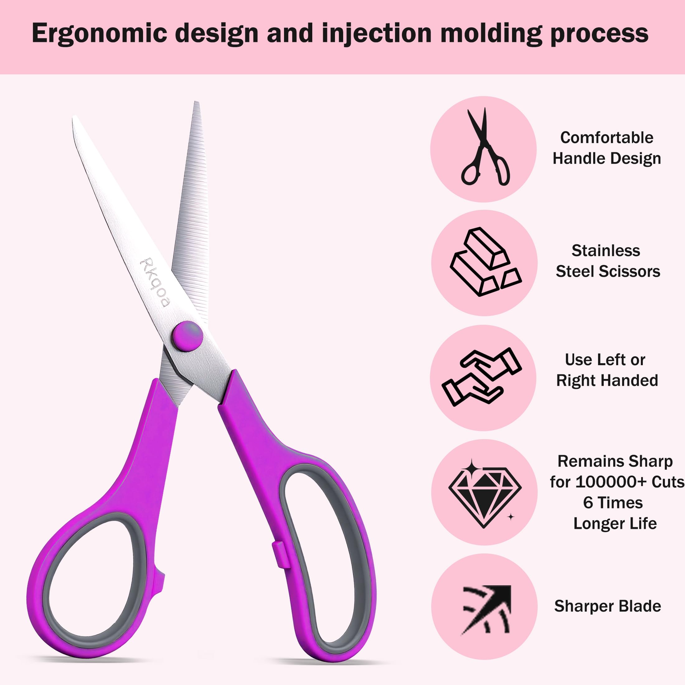 Snapklik.com : Scissors, Rkqoa 8" Scissors All Purpose 6 Pack - Comfort ...