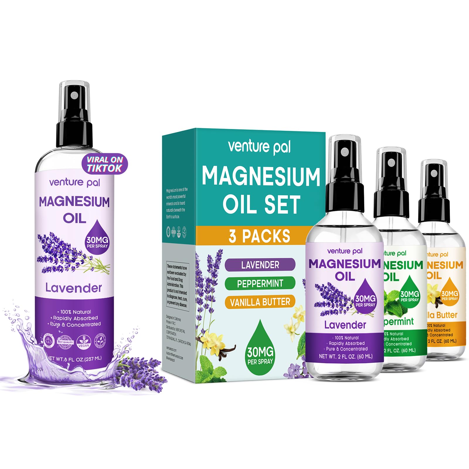 Amazon.com: Venture Pal Magnesium Oil Spray Set,100% Pure Magnesium Oil ...