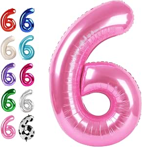 Amazon.com: 40 Inch Pink Mylar Foil Number 6 Birthday Balloon, Digital ...