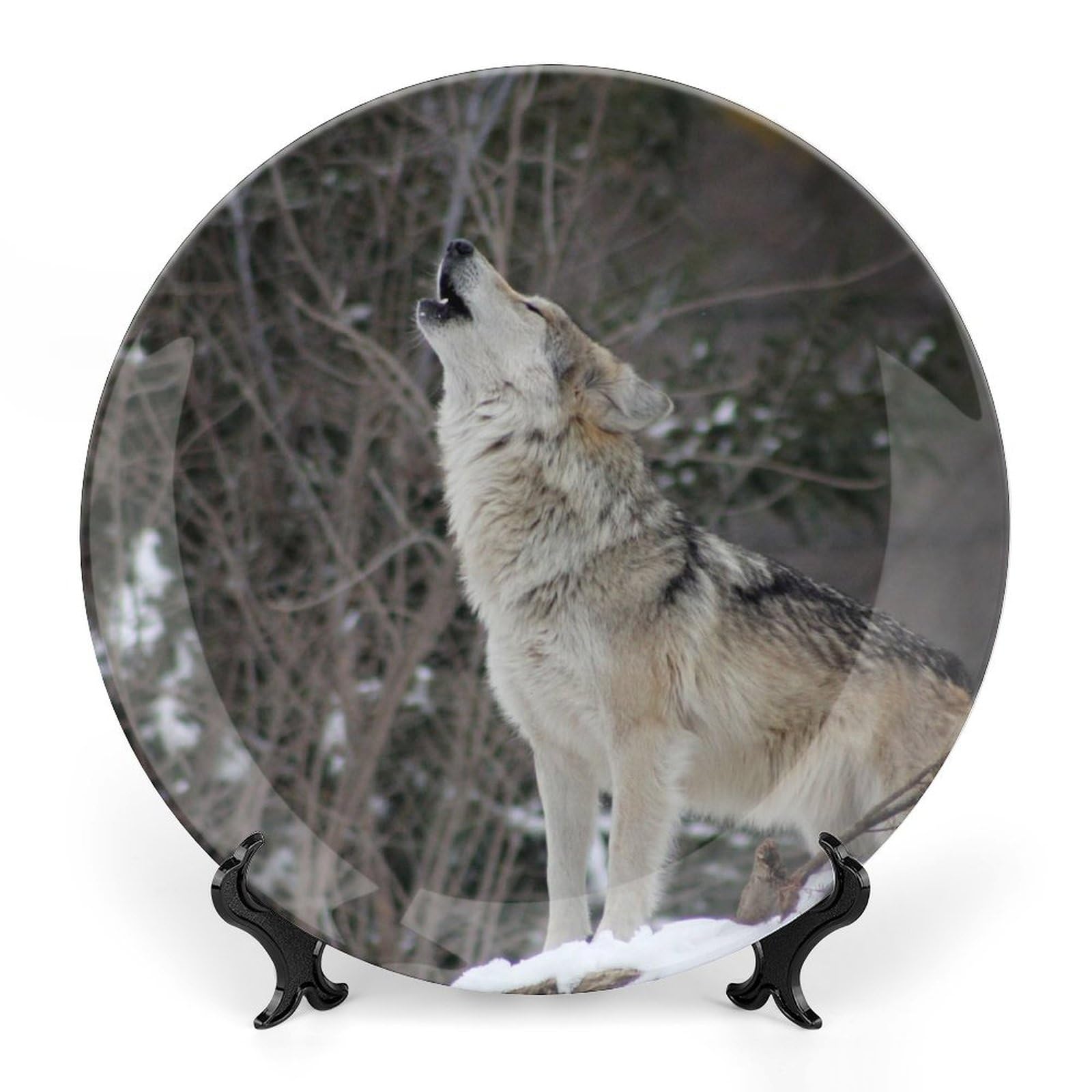 Amazon.com: Decorative Plate for Wall Hanging, Wolf Howling Animal Wild ...