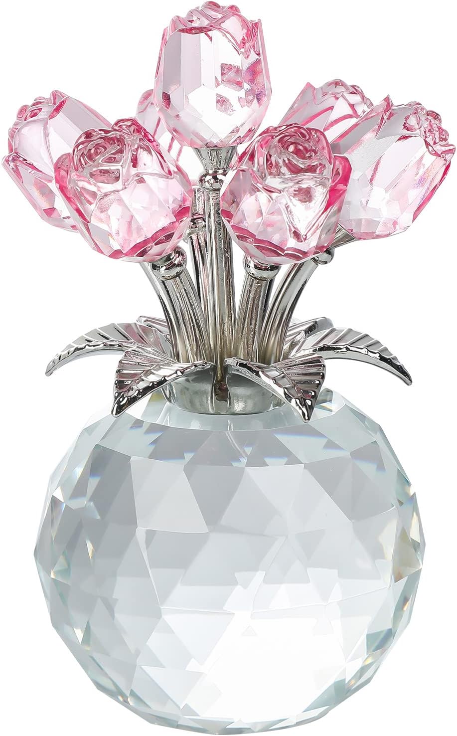 Amazon.com: Movdyka Pink Rose Flower Crystal Figurine with Vase ...