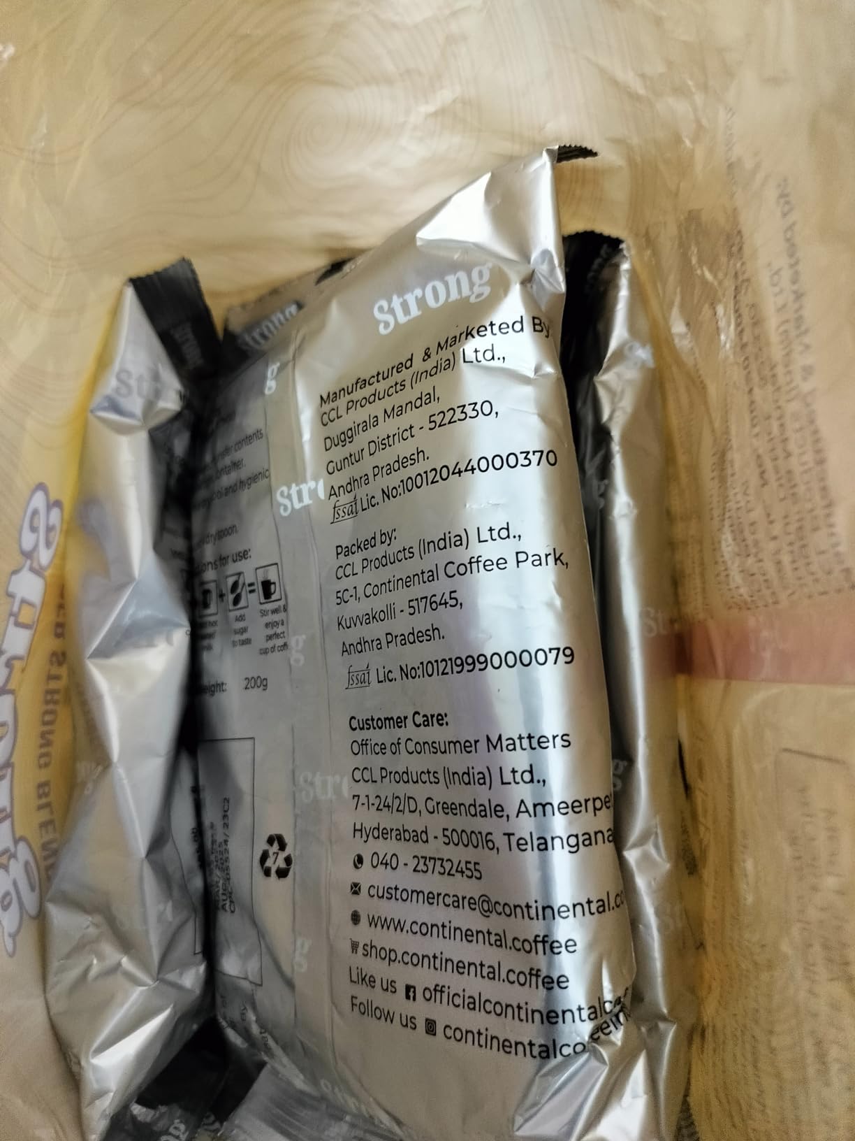 Continental Strong Instant Coffee Powder | 5 * 200g Pouch (1 Kg ...