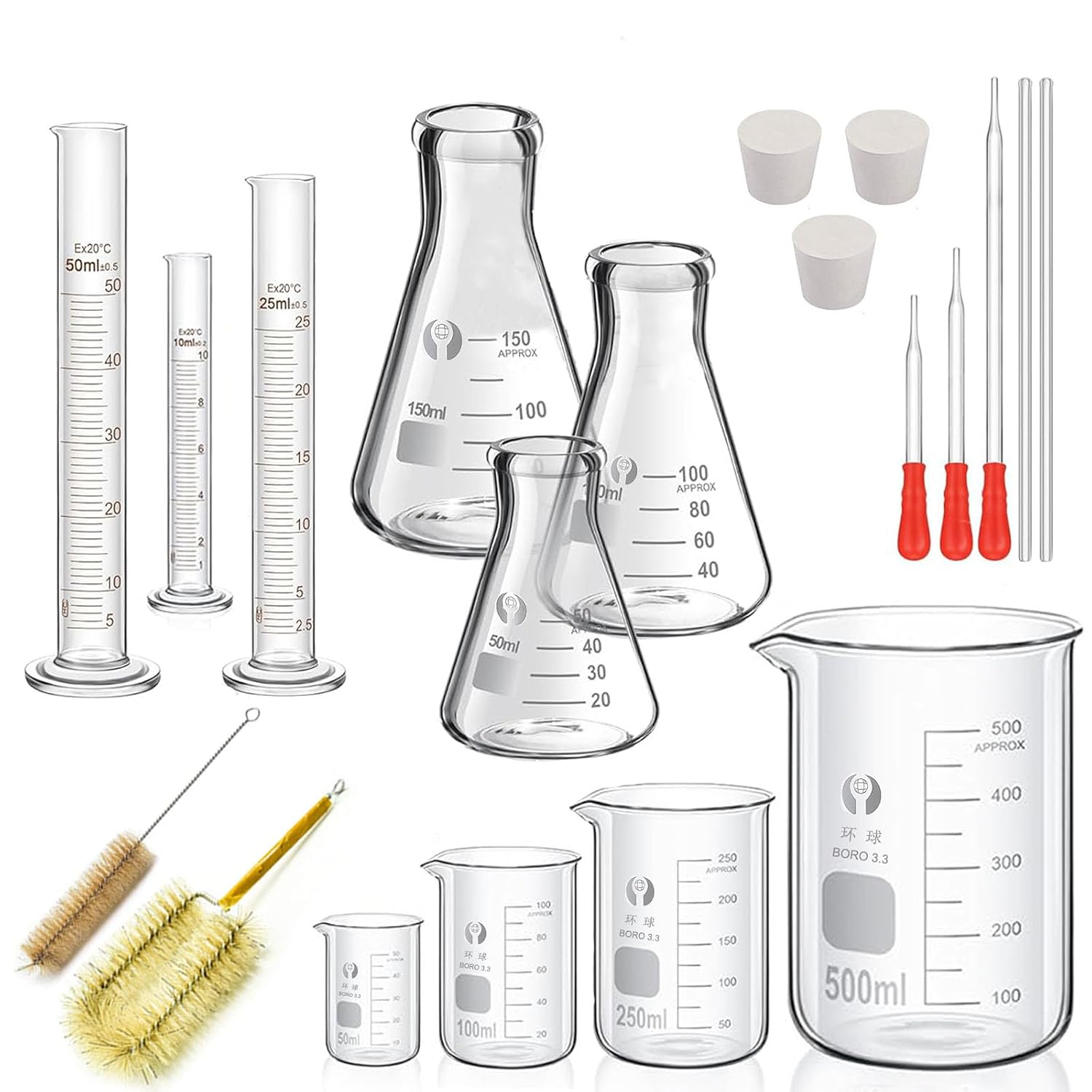 JESSTOLO Glass Erlenmeyer Flask Set(150 ml/100 ml/50 ml), with 4pcs ...