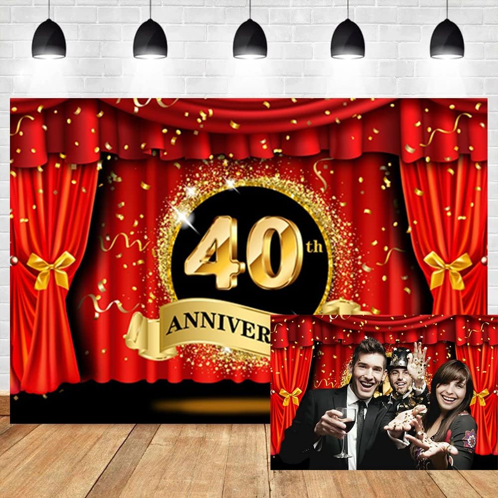 Amazon.com : Happy 40th Anniversary Decorations Backdrop - Red Glitter ...
