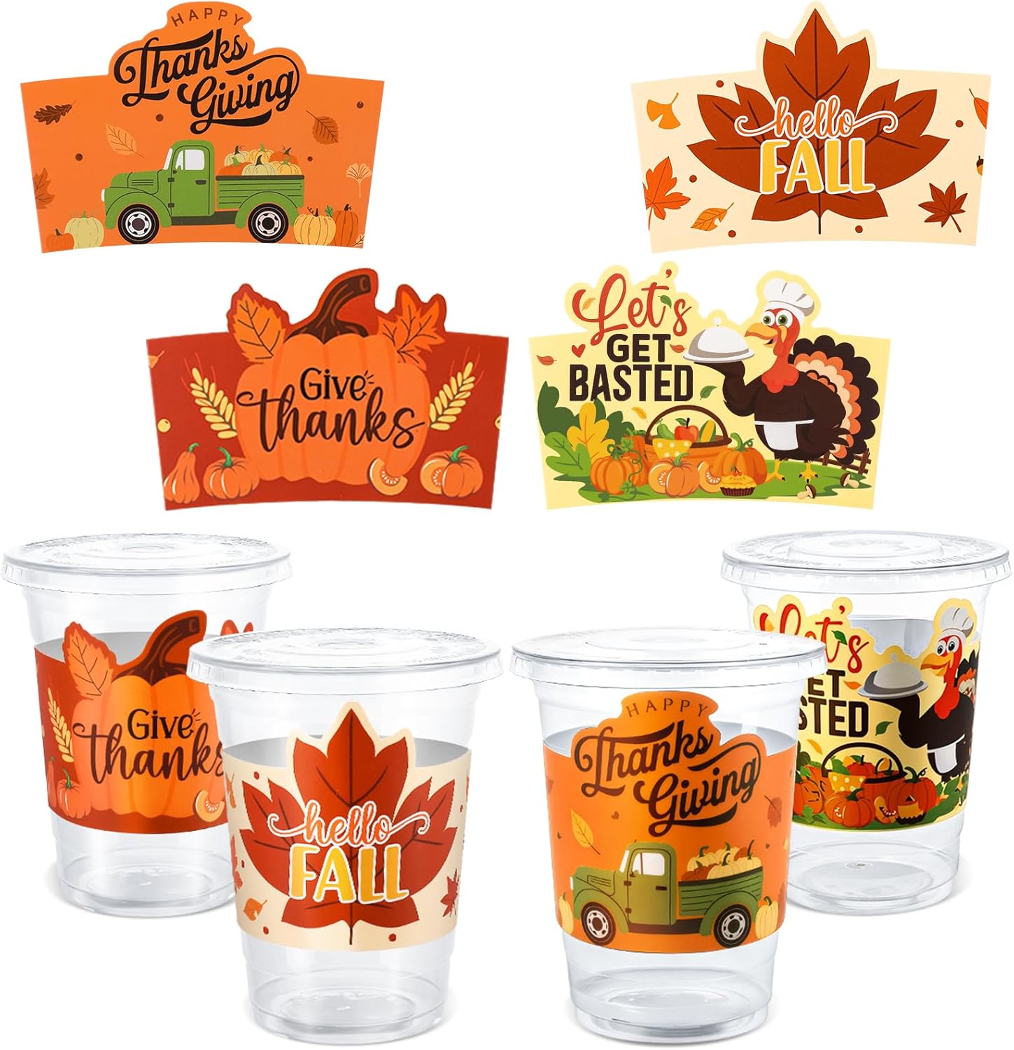 Amazon.com: Ovveroche 60 Pcs Fall Thanksgiving Plastic Cups with Lids ...
