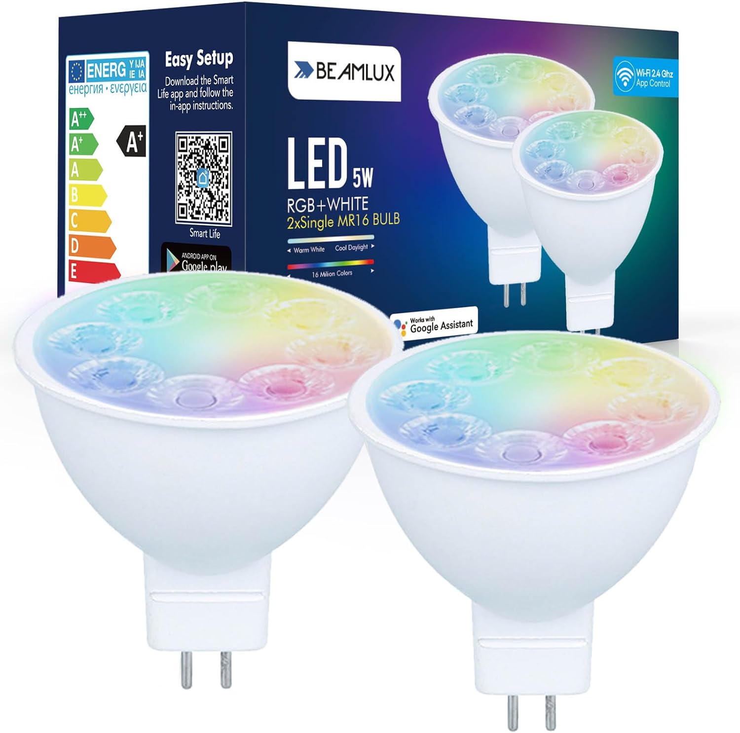 BEAMLUX Smart WiFi MR16 Color Changing led Bulbs, Dimmable with App ...