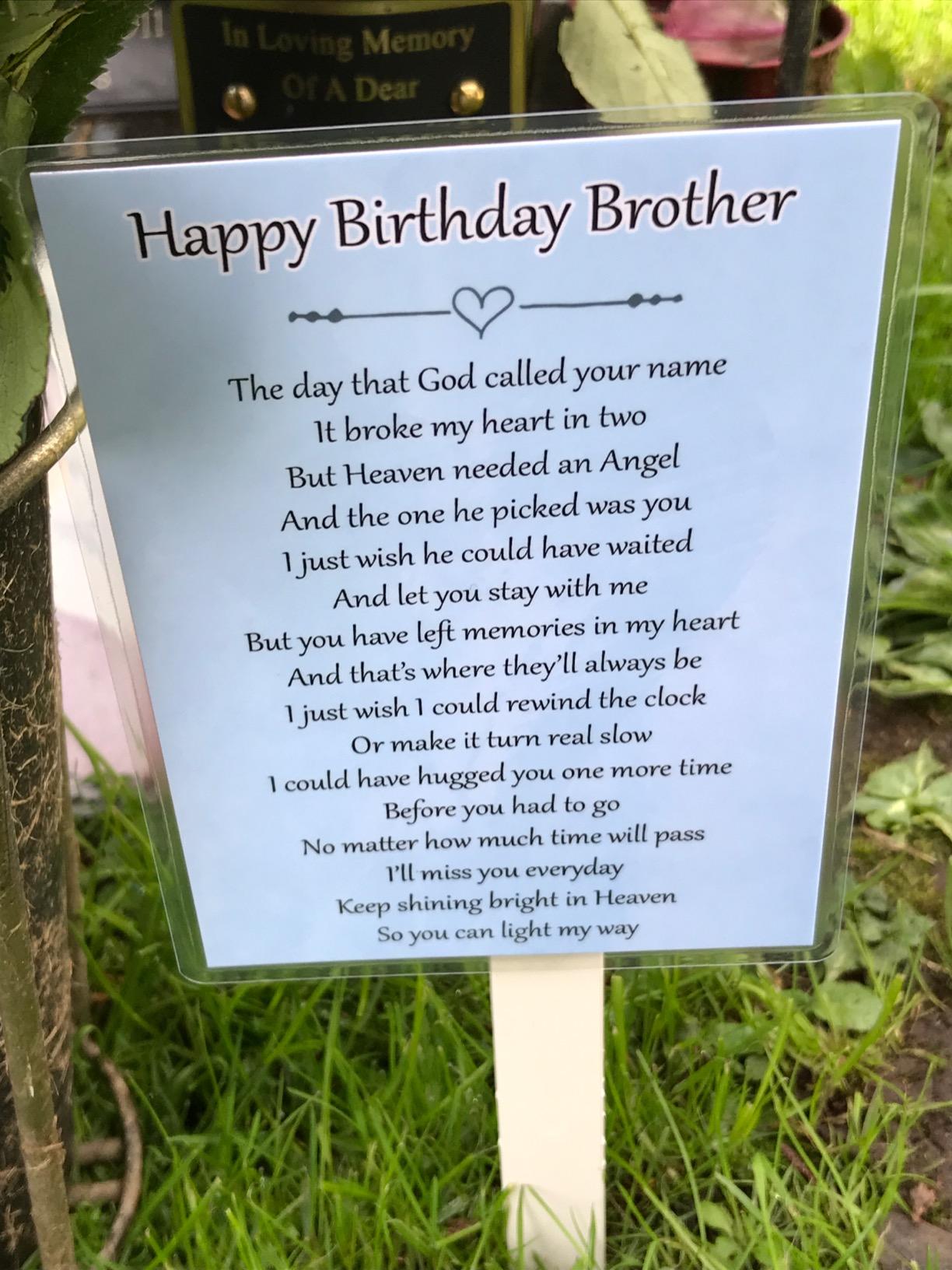 Happy Birthday Brother Memorial Graveside Poem Keepsake Card Includes ...