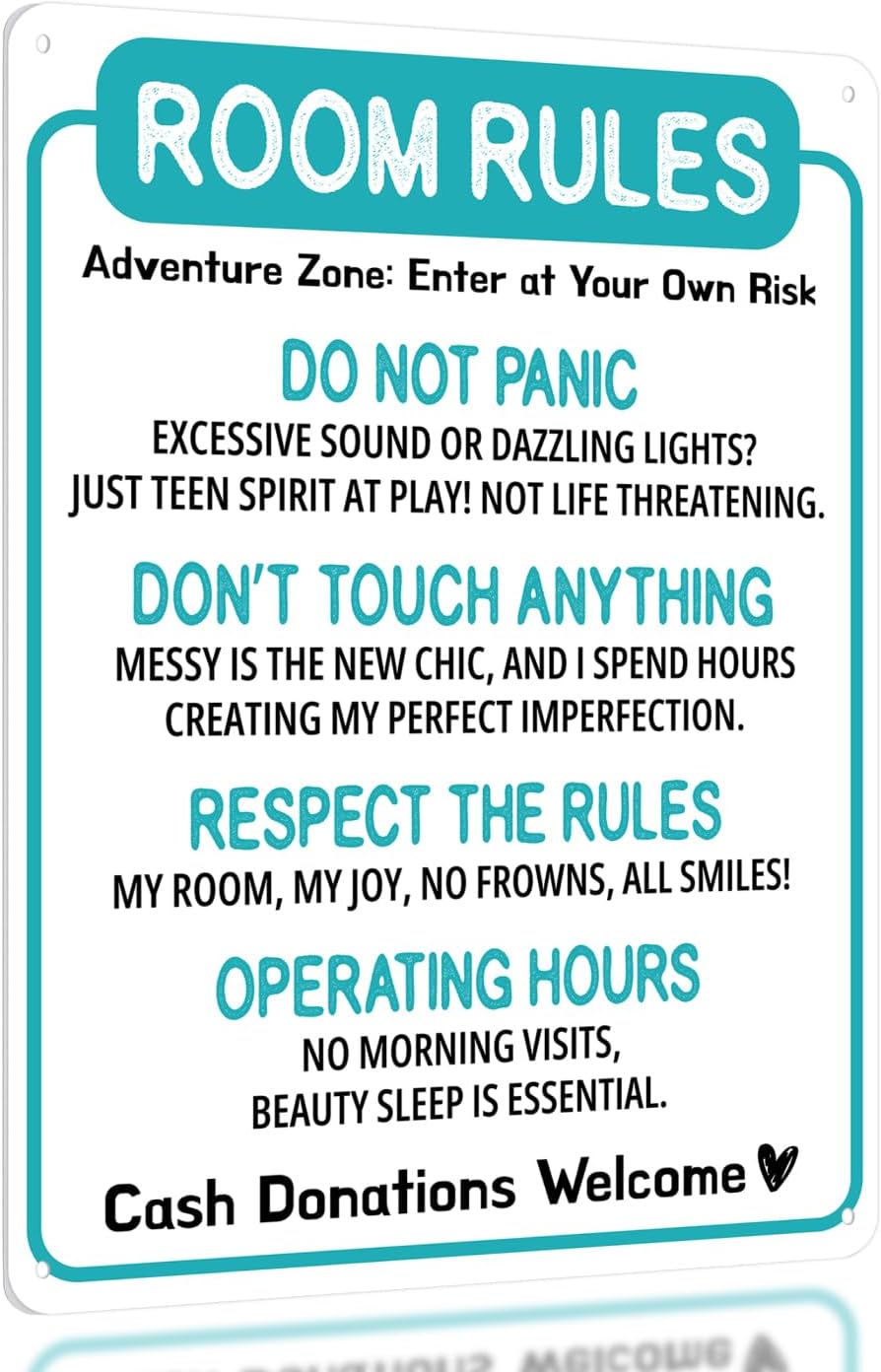 Funny Room Rules Sign - Cute Room Decor for Teen Girls Bedroom, Teal ...