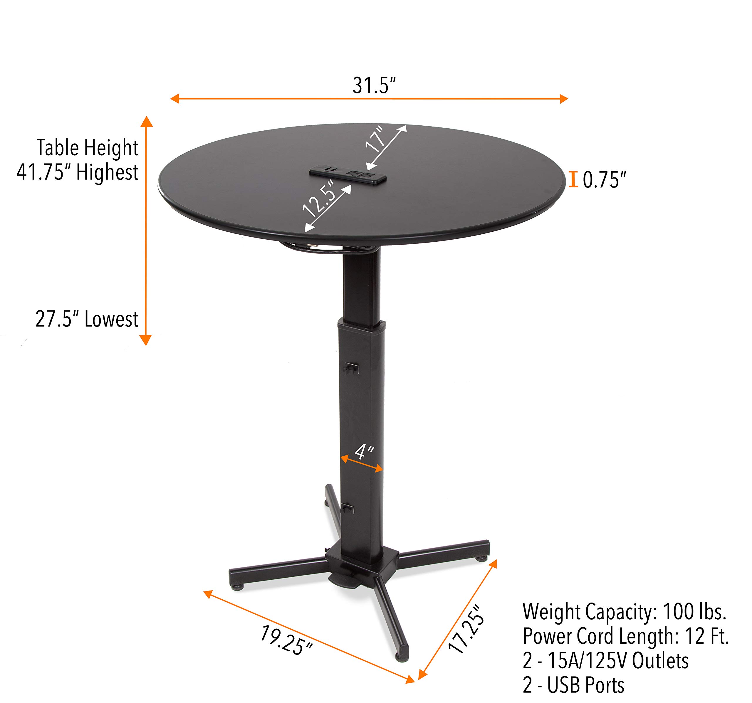 Stand Steady Round Charging Table | Height Adjustable Café Table with ...