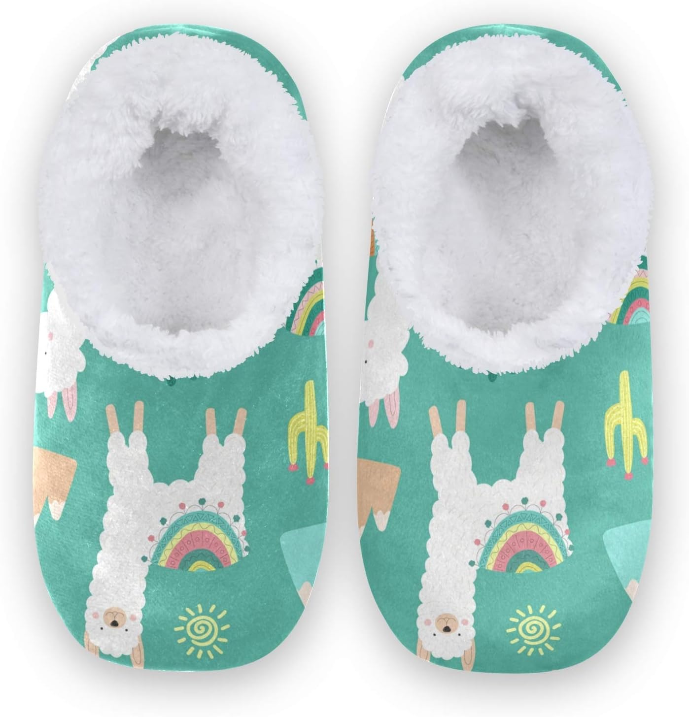 ZZAEO Hand-Drawn White Llama Cactus Alpaca House Slippers Soft Warm ...