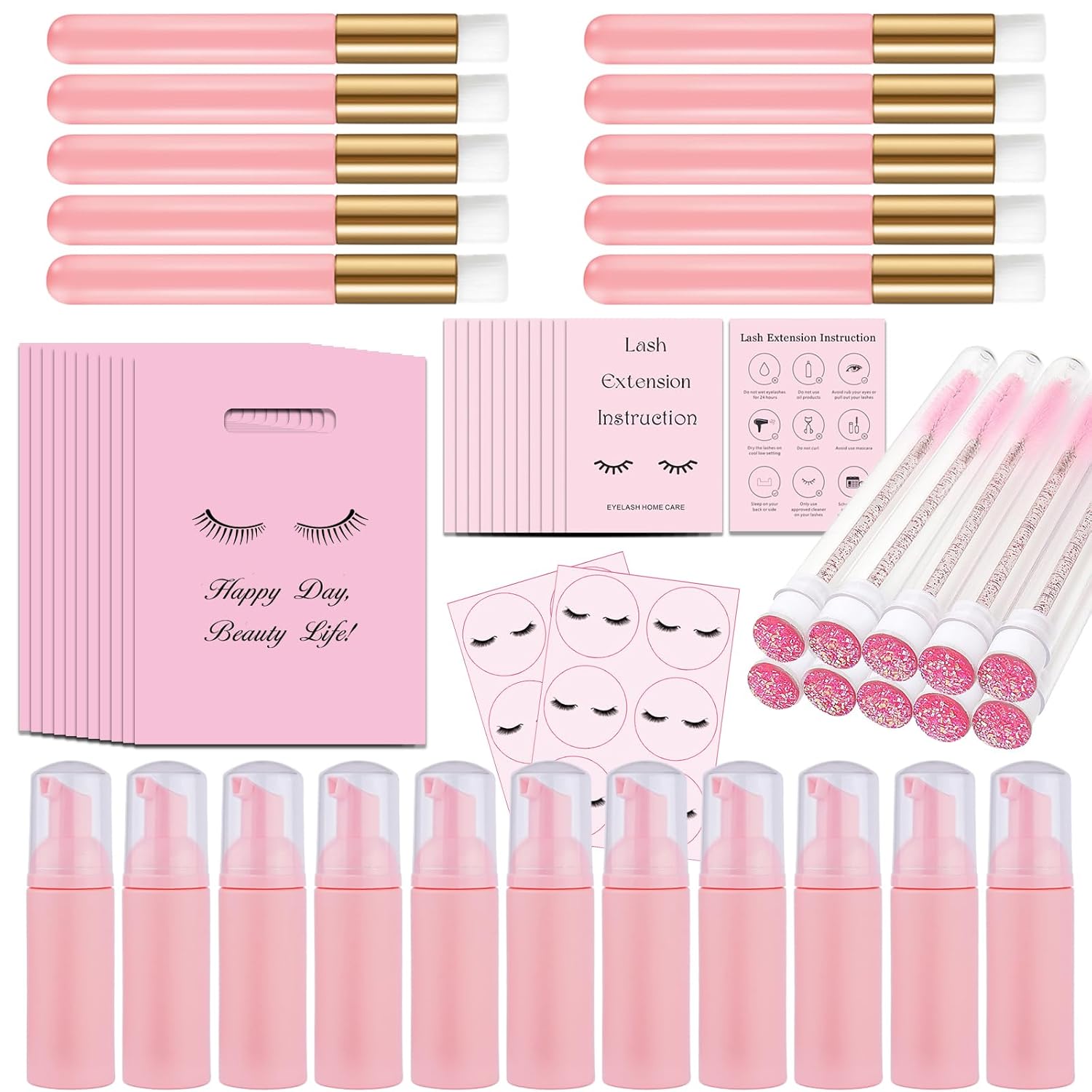 Amazon.com: 52PCS Lash Shampoo Bottles Brushes Set, 10pcs Foam Pump ...
