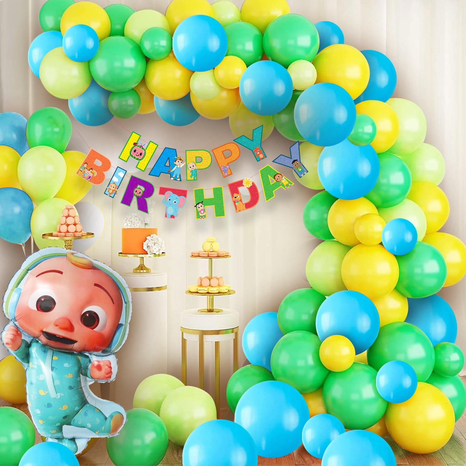 CoComelon Theme Birthday Decorations - 64Pcs Cocomelon Birthday ...