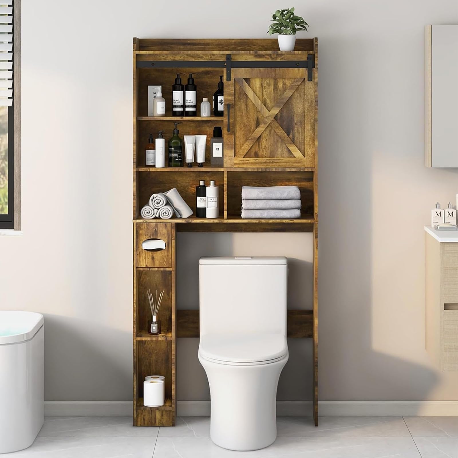Amazon.com: Tangkula Over The Toilet Storage Cabinet, Farmhouse ...