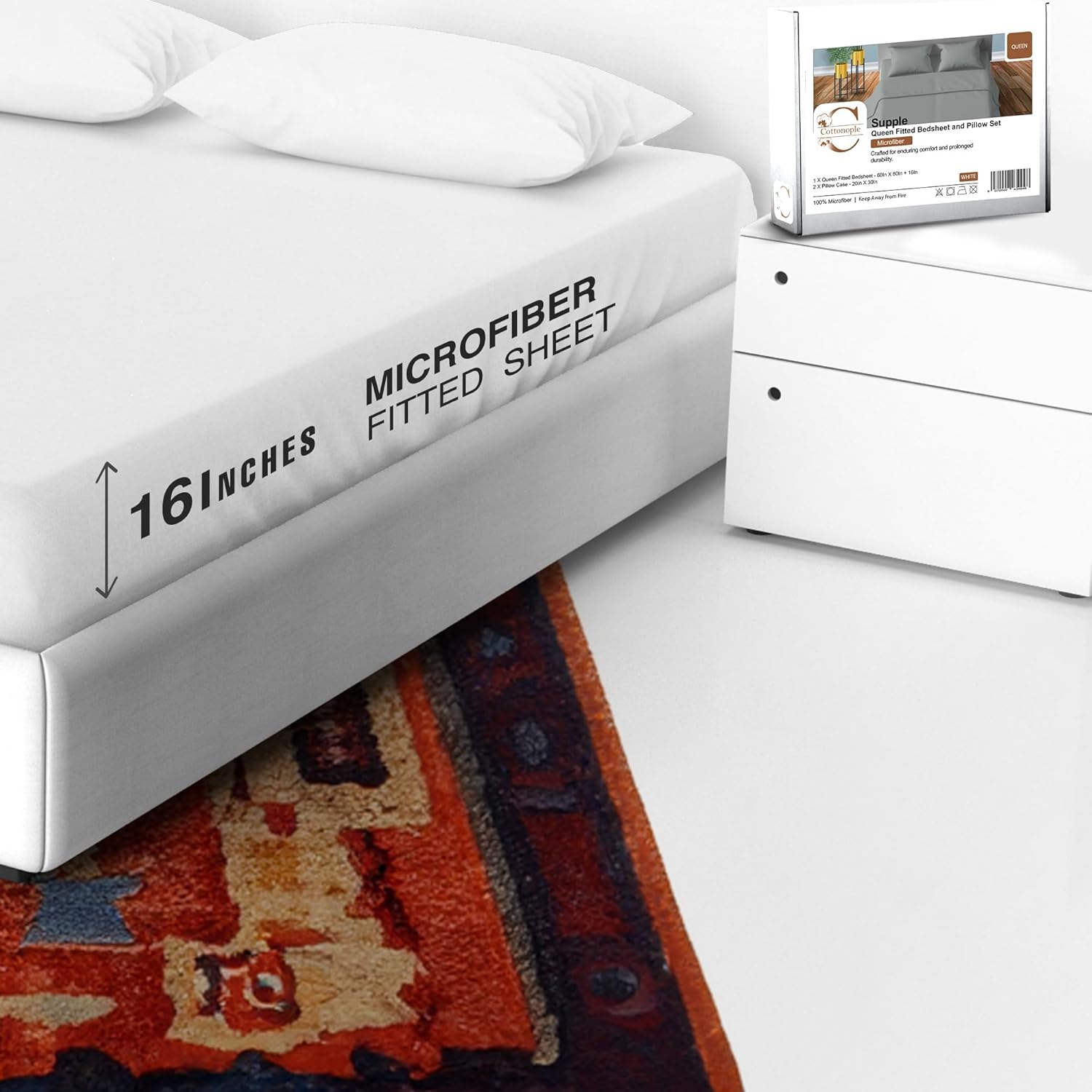 Amazon.com: Cottonople 3 Piece Queen Fitted Sheet Set-120GSM Brushed ...