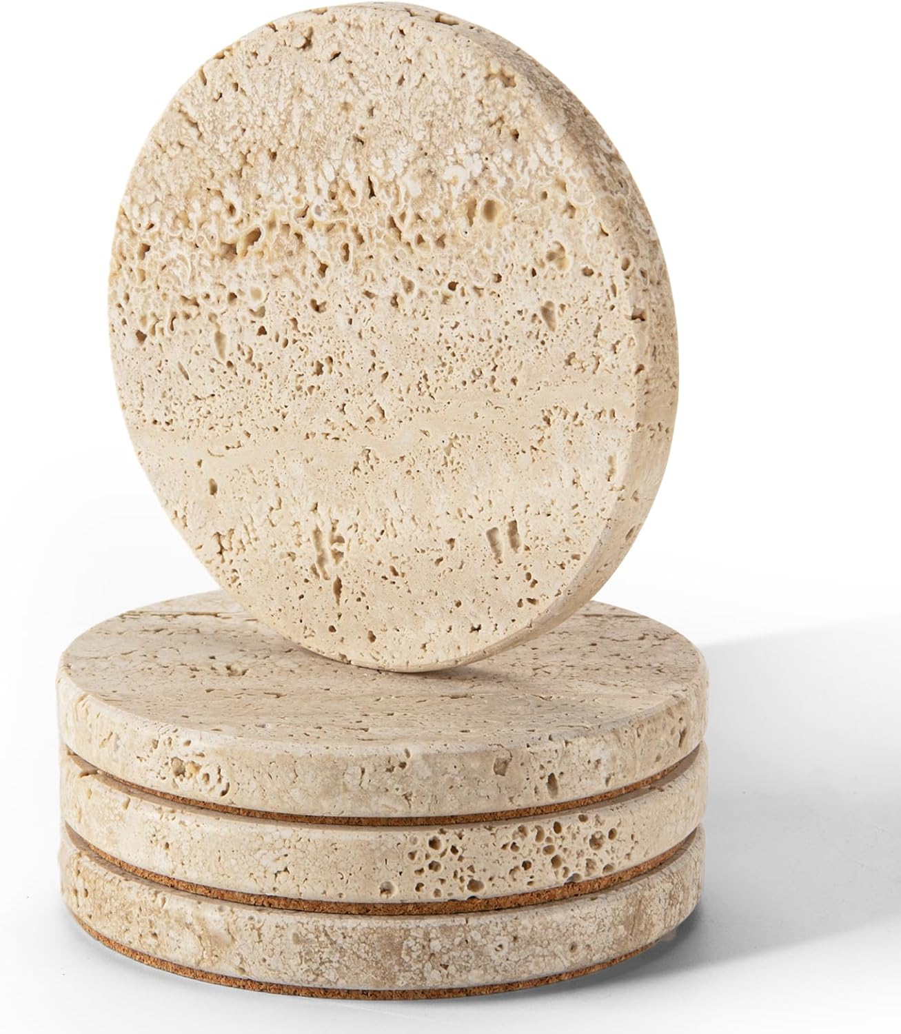 Amazon.com: N NANSHOP Round White Travertine Marble Coasters, Set of 4 Handmade 4" Coasters for ...