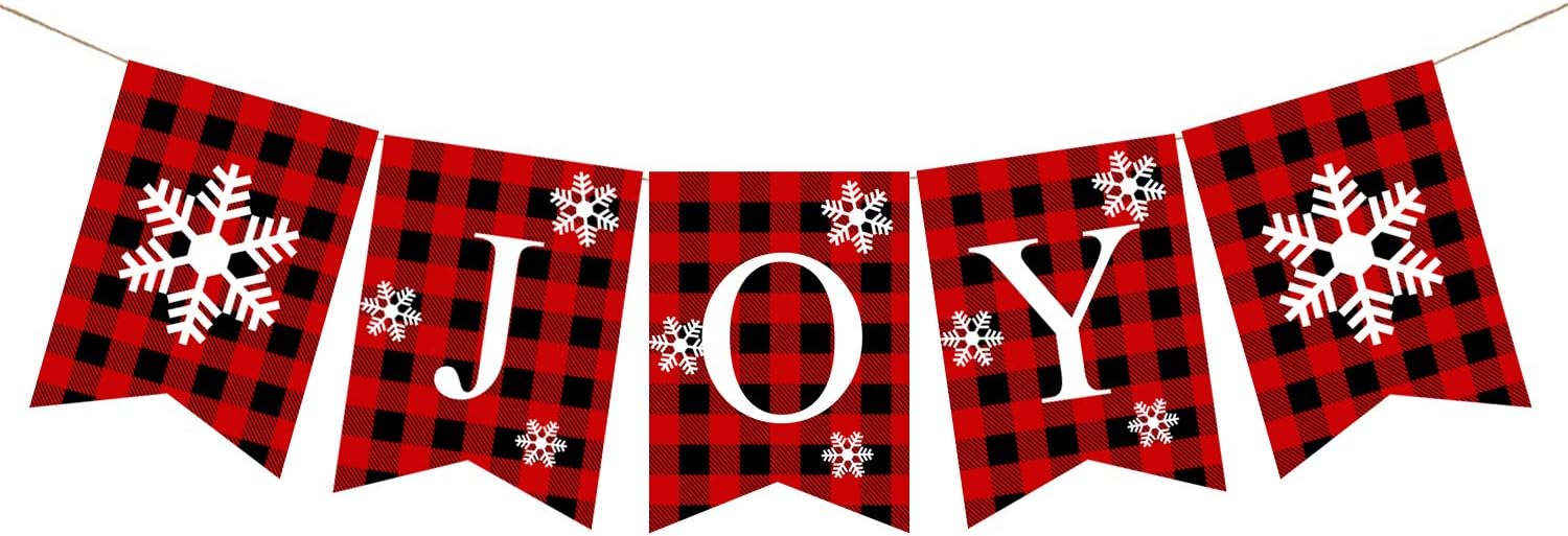 Amazon.com: Doumeny Plaid Christmas Tree Burlap Banner Red Black ...