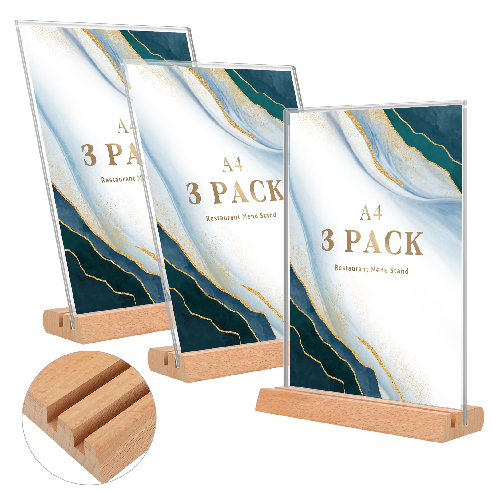 Joollurm A4 Wooden Base Table Stands Acrylic Menu Holders for Tables, L ...