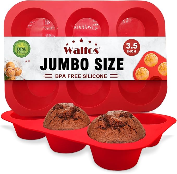 Amazon.com: Walfos Silicone Texas Muffin Pan Set- 6 Cup Jumbo Silicone ...
